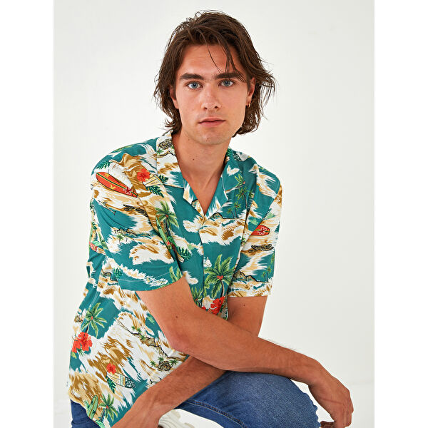 XSIDE Regular Fit Kısa Kollu Desenli Viskon Erkek Gömlek