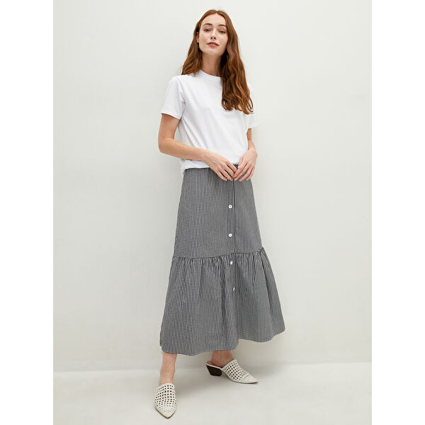 MODEST Beli Lastikli Ekose Medine İpeği Kumaş Kadın Etek