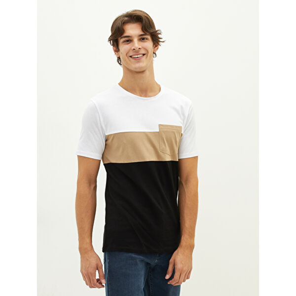 Bisiklet Yaka Kısa Kollu Renk Bloklu Penye Erkek Tişört