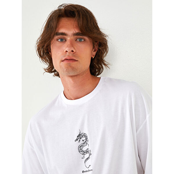 XSIDE Oversize Bisiklet Yaka Kısa Kollu Baskılı Penye Erkek Tişört