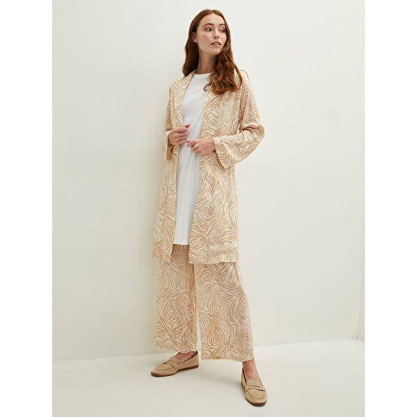 MODEST Beli Lastikli Rahat Kalıp Desenli Viskon Kadın Pantolon