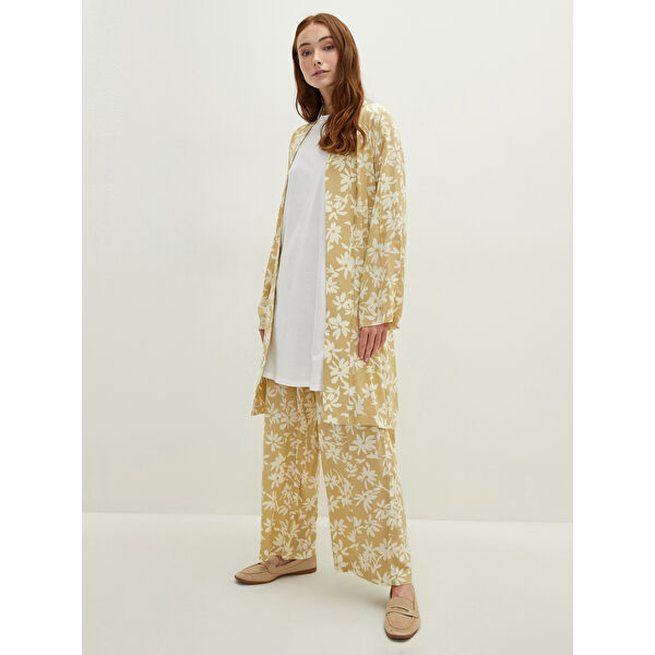 MODEST Beli Lastikli Rahat Kalıp Desenli Viskon Kadın Pantolon