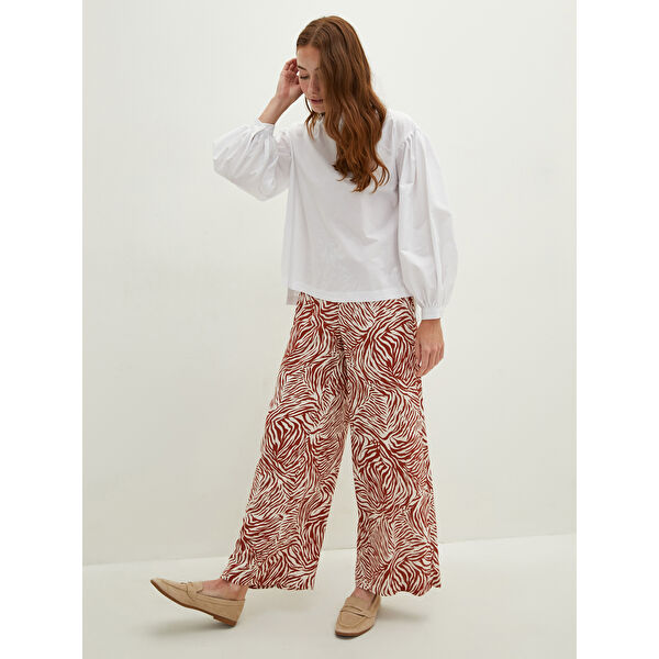 MODEST Beli Lastikli Rahat Kalıp Desenli Viskon Kadın Pantolon