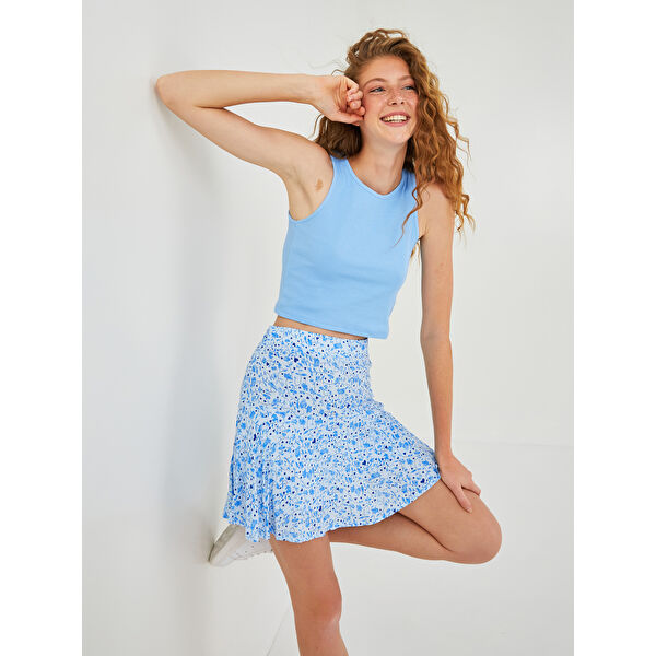 Beli Lastikli Çiçekli Maroken Kumaş Kadın Şort Etek Beli Lastikli Çiçekli Maroken Kumaş Kadın Şort Etek