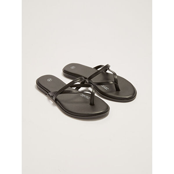 Deri Görünümlü Parmak Arası Kadın Terlik