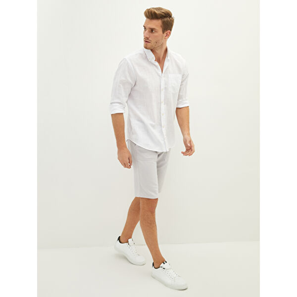 LCW BASIC Geniş Kalıp Keten Erkek Şort