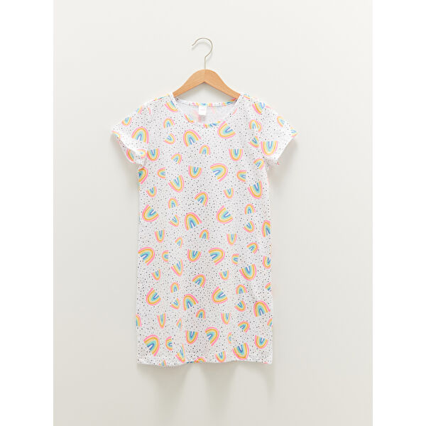 Bisiklet Yaka Kısa Kollu Baskılı Pamuklu Kız Çocuk Gecelik