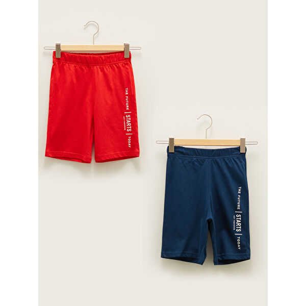 Beli Lastikli Baskılı Pamuklu Erkek Çocuk Şort 2'li