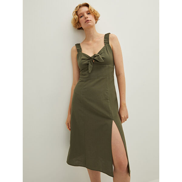 LCW VISION V Yaka Askılı Çiçekli Viskon Kadın Elbise