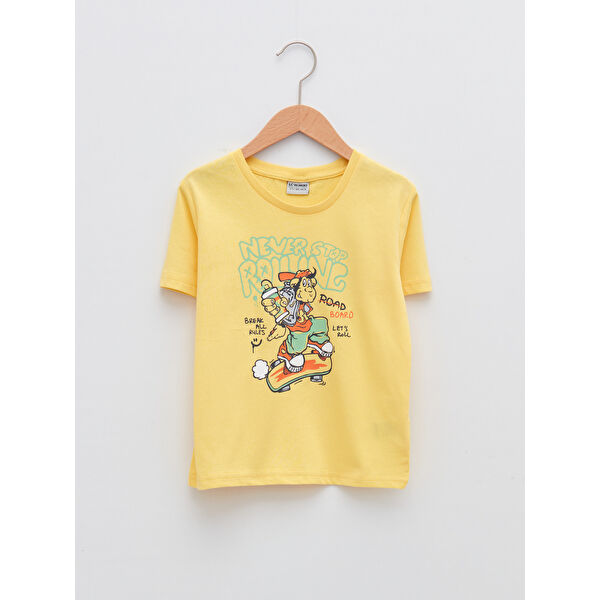 Bisiklet Yaka Nostaljik Maymun Baskılı Kısa Kollu Pamuklu Çocuk Tişört
