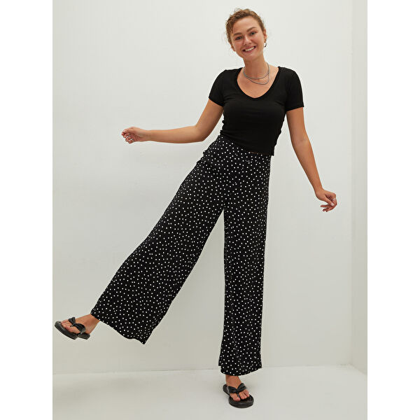 LCW CASUAL Beli Lastikli Desenli Bol Fit Viskon Kadın Pantolon