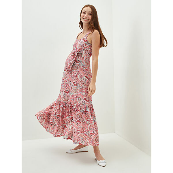 U Yaka Desenli Askılı Beli Kuşaklı Viskon Hamile Elbise U Yaka Desenli Askılı Beli Kuşaklı Viskon Hamile Elbise