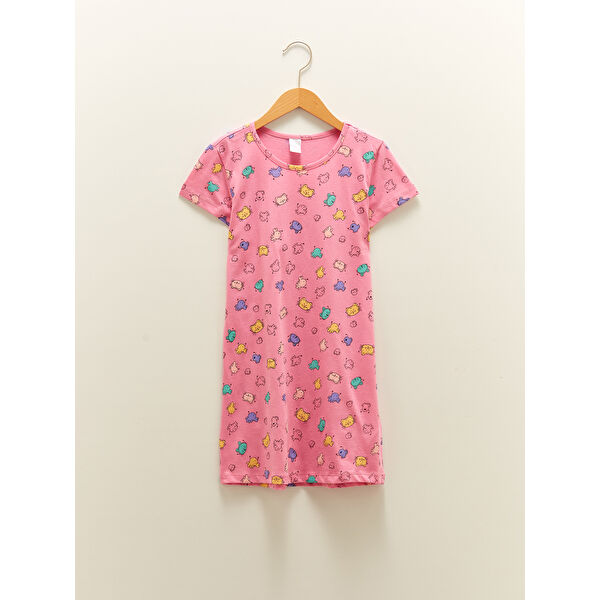 Bisiklet Yaka Desenli Kısa Kollu Pamuklu Kız Çocuk Gecelik