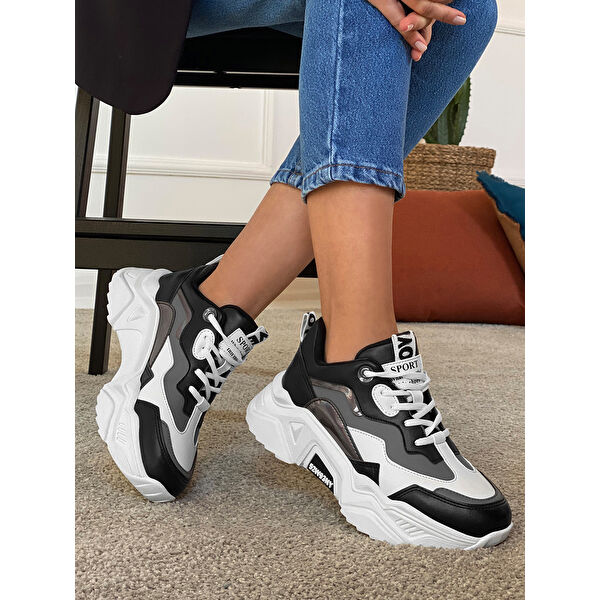 Renk Bloklu Bağcıklı Kadın Aktif Spor Ayakkabı