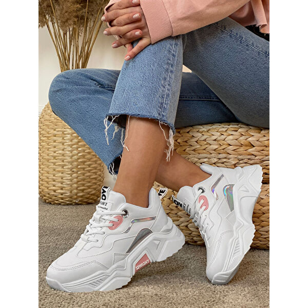 Renk Bloklu Bağcıklı Kadın Aktif Spor Ayakkabı