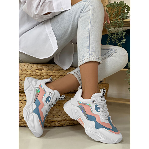 Renk Bloklu Bağcıklı Kadın Aktif Spor Ayakkabı