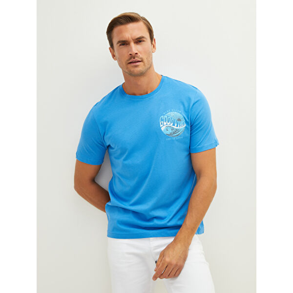 Bisiklet Yaka Kısa Kollu Baskılı Penye Erkek Tişört