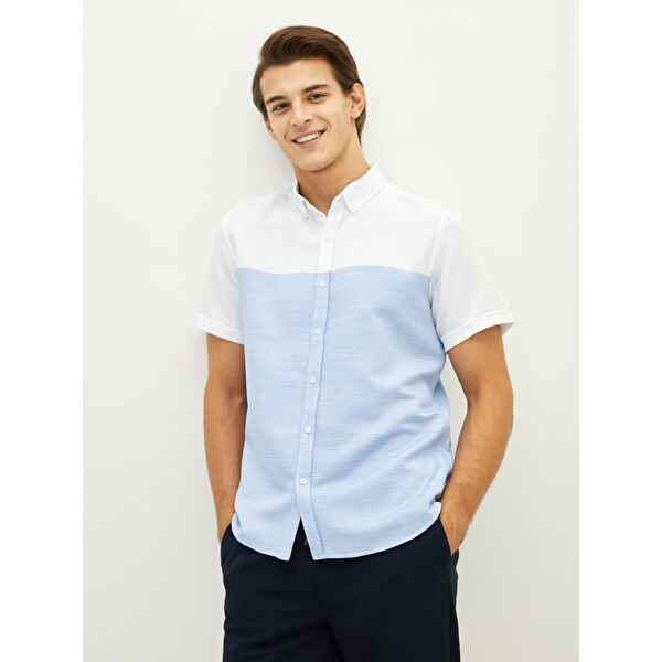 LCW VISION Slim Fit Kısa Kollu Renk Bloklu Erkek Gömlek LCW VISION Slim Fit Kısa Kollu Renk Bloklu Erkek Gömlek