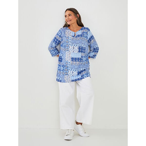 Bisiklet Yaka Desenli Viskon Kadın Tunik