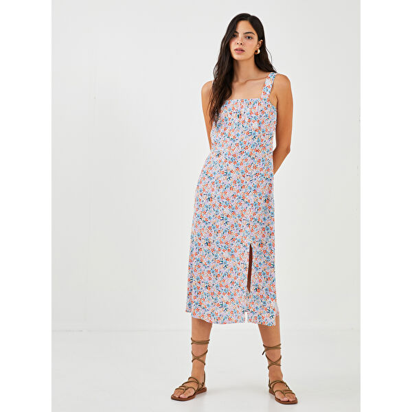 LCW CASUAL Kare Yaka Puantiyeli Askılı Viskon Kadın Elbise