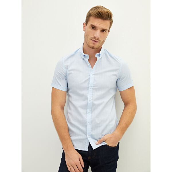 LCW BASIC Slim Fit Kısa Kollu Pamuklu Erkek Gömlek