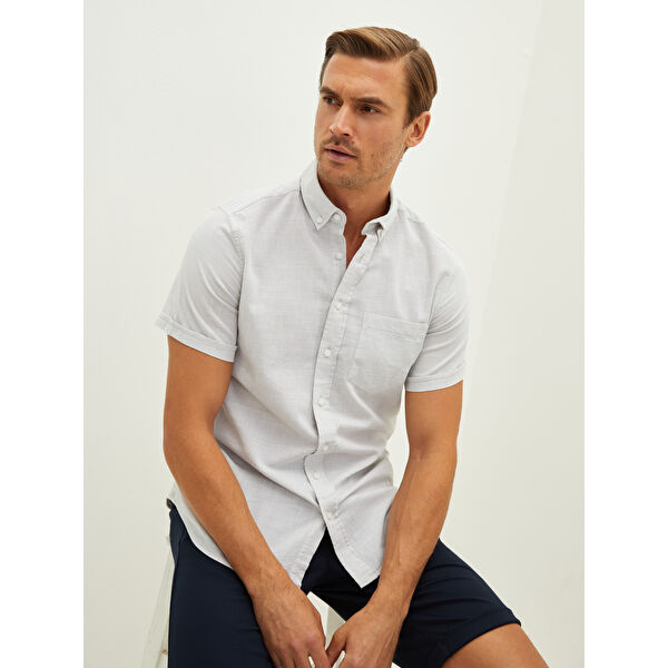 LCW BASIC Regular Fit Kısa Kollu Armürlü Erkek Gömlek