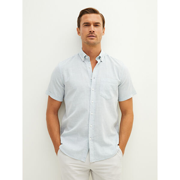 LCW BASIC Regular Fit Kısa Kollu Armürlü Erkek Gömlek