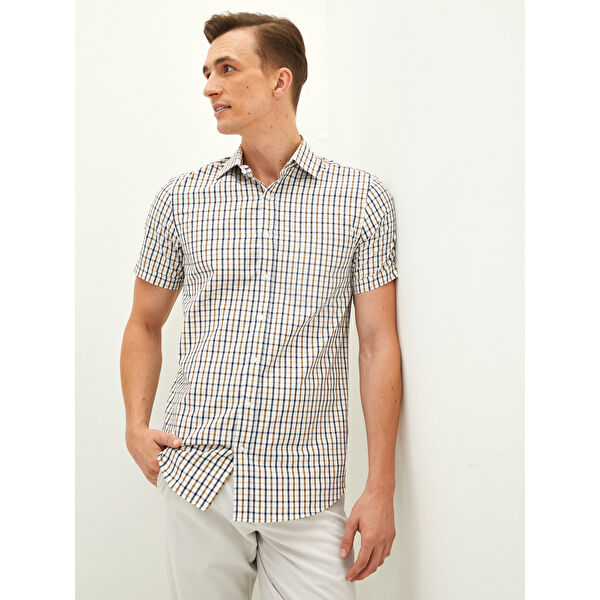 LCW FORMAL Regular Fit Kısa Kollu Ekose Armürlü Erkek Gömlek