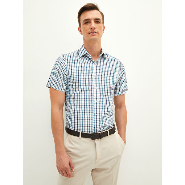 LCW FORMAL Regular Fit Kısa Kollu Ekose Armürlü Erkek Gömlek