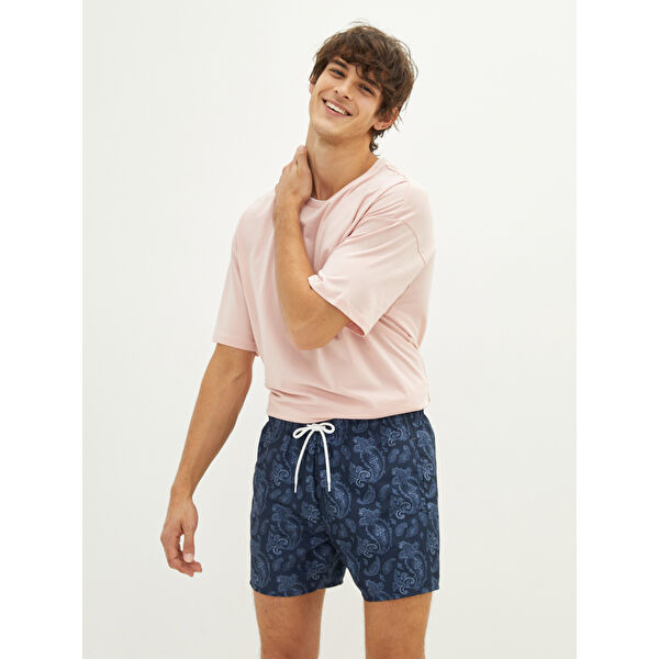 Diz Altı Boy Desenli Erkek Deniz Şortu
