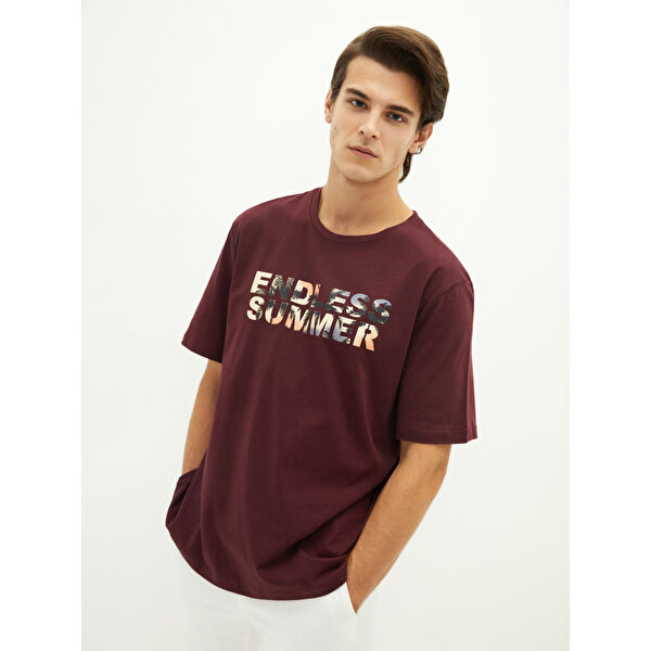 Büyük Beden Bisiklet Yaka Kısa Kollu Baskılı Penye Erkek Tişört