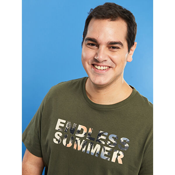 Büyük Beden Bisiklet Yaka Kısa Kollu Baskılı Penye Erkek Tişört