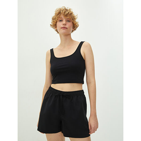 Beli Lastikli Düz Kadın Deniz Şortu