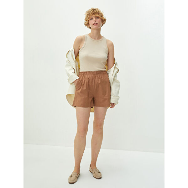 LCW CASUAL Beli Lastikli Düz Cep Detaylı Kadın Bermuda Şort