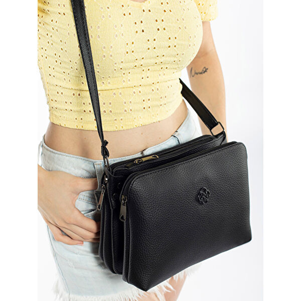 Madamra Çok Bölmeli Fermuarlı Kadın Omuz Çantası