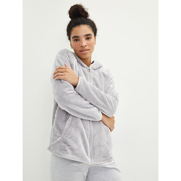 LCW DREAM Kapüşon Yaka Düz Uzun Kollu Cep Detaylı Kadın Pelüş Pijama Üst