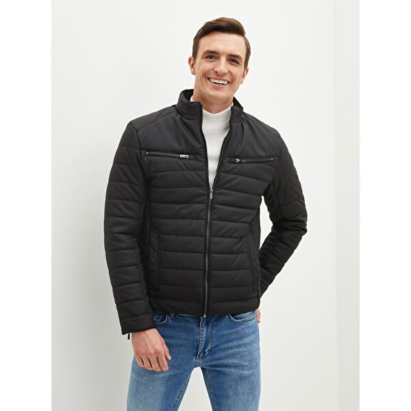 Slim Fit Dik Yaka Erkek Deri Görünümlü Mont Slim Fit Dik Yaka Erkek Deri Görünümlü Mont