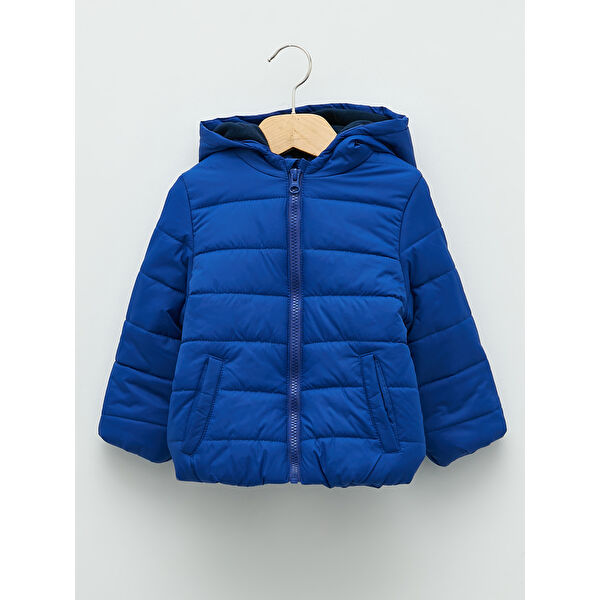 Kapüşonlu Uzun Kollu Basic Erkek Bebek Fermuarlı Mont