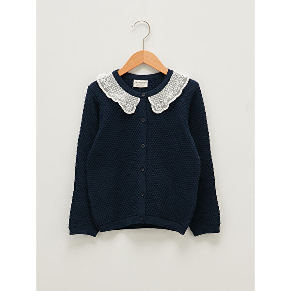 Dantel Detaylı Bisiklet Yaka Kendinden Desenli Uzun Kollu Kız Çocuk İnce Triko Hırka Dantel Detaylı Bisiklet Yaka Kendinden Desenli Uzun Kollu Kız Çocuk İnce Triko Hırka