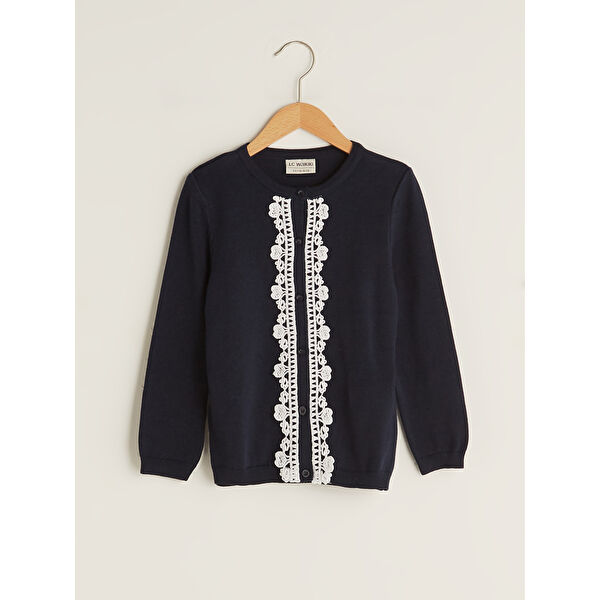 Bisiklet Yaka Dantel Detaylı Uzun Kollu Kız Çocuk İnce Triko Hırka Bisiklet Yaka Dantel Detaylı Uzun Kollu Kız Çocuk İnce Triko Hırka