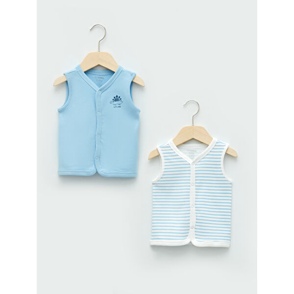 V Yaka Pamuklu Erkek Bebek Yelek 2'li V Yaka Pamuklu Erkek Bebek Yelek 2'li