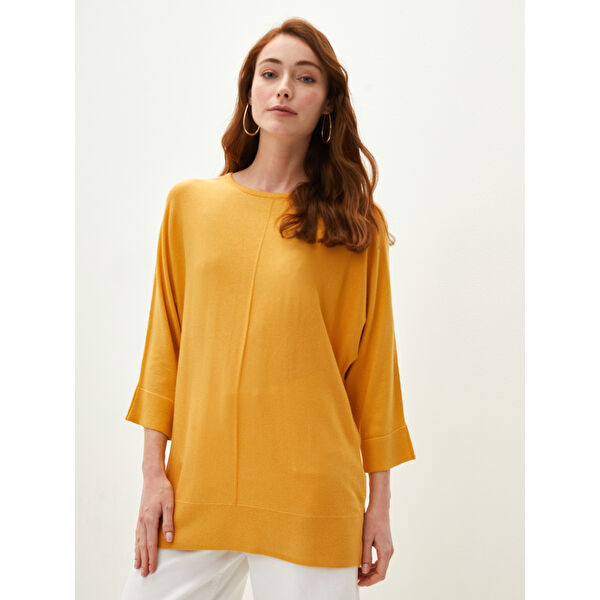 Bisiklet Yaka Düz Yarım Kollu Kadın Triko Kazak