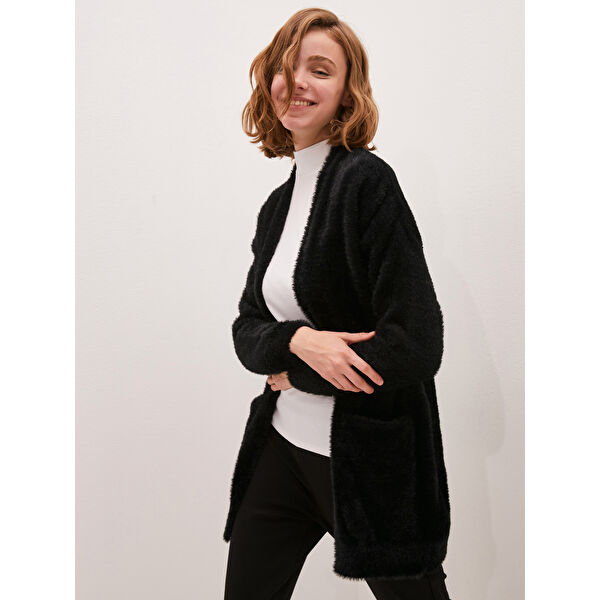 MODEST Cep Detaylı Uzun Kollu Peluş Kadın Triko Hırka