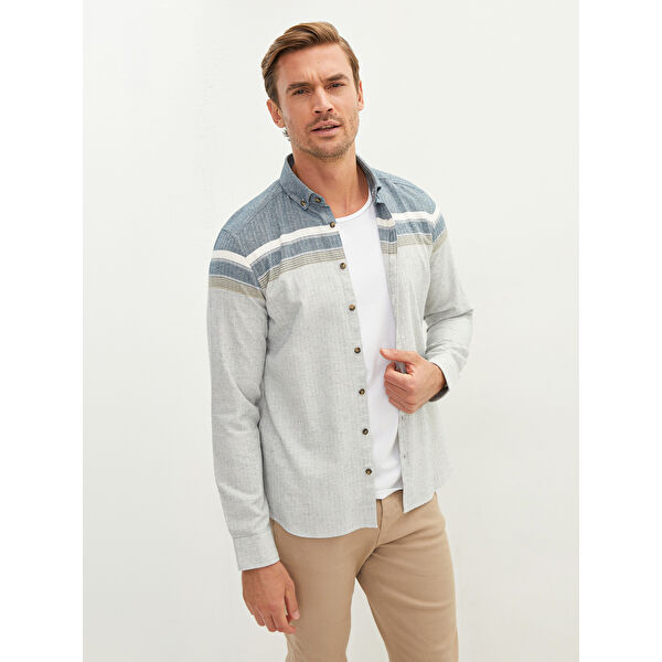 LCW CLASSIC Slim Fit Uzun Kollu Renk Bloklu Erkek Gömlek