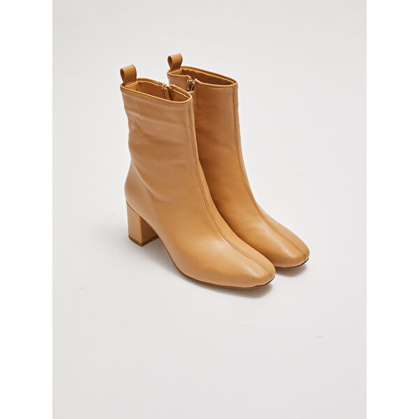 Deri Görünümlü Fermuarlı Topuklu Kadın Bot Deri Görünümlü Fermuarlı Topuklu Kadın Bot