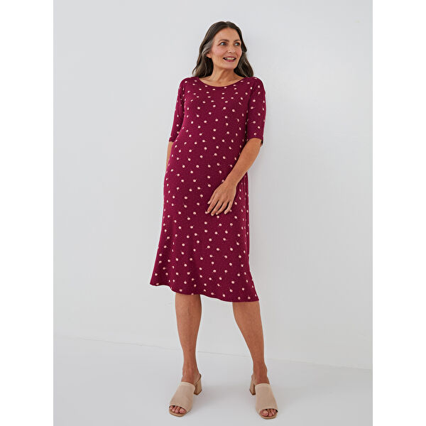 Bisiklet Yaka Desenli A Kesim Viskon Kadın Elbise