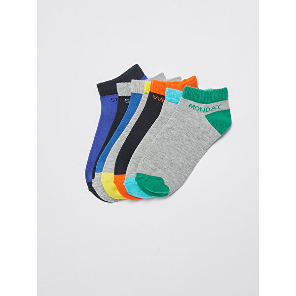 Yazı Baskılı Renk Bloklu Erkek Çocuk Patik Çorap 7'li