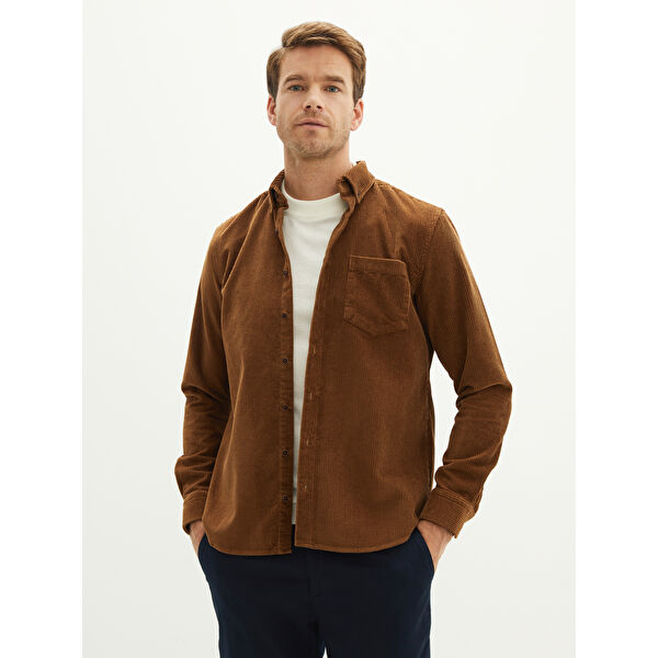 LCW BASIC Standart Fit Kadife Erkek Gömlek