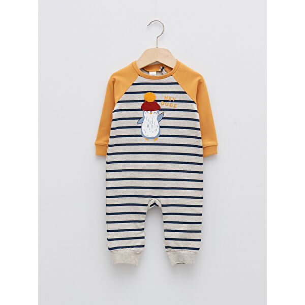 Bisiklet Yaka Uzun Kollu Çizgili Pamuklu Erkek Bebek Tulum