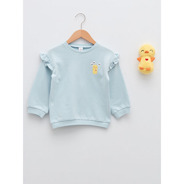 Bisiklet Yaka Uzun Kollu Baskılı Kız Bebek Sweatshirt ve Oyuncak